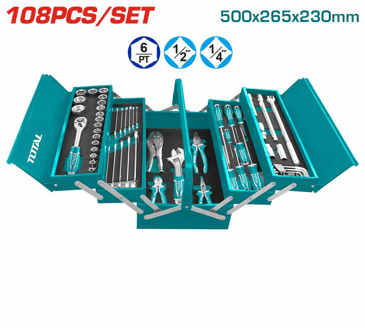 TOTAL THTCS121081 - 108 Pc Tool Chest Set 1/4" Dr. Sockets ...