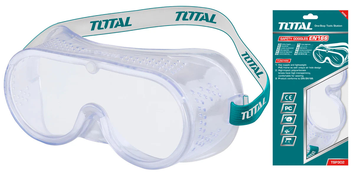 Total TSP302 High Impact Goggles - Lightweight PVC Frame, Vented ...